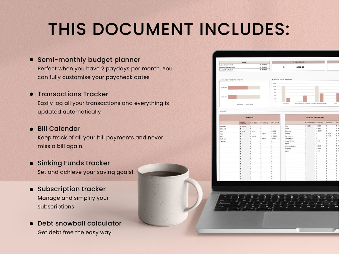 Fortnightly Budget and Excel Template, Bimonthly Budget Planner, Semi ...