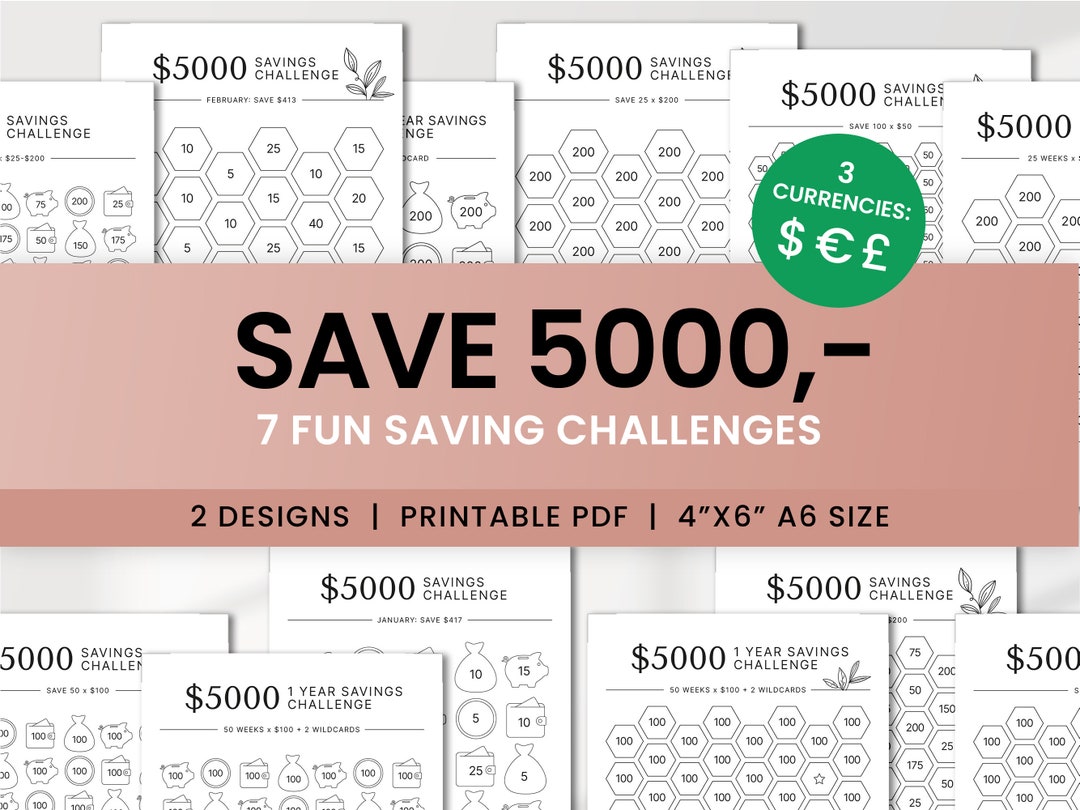 5000 Savings Challenge, 5K Savings Challenge 100 Days, 5k Savings ...