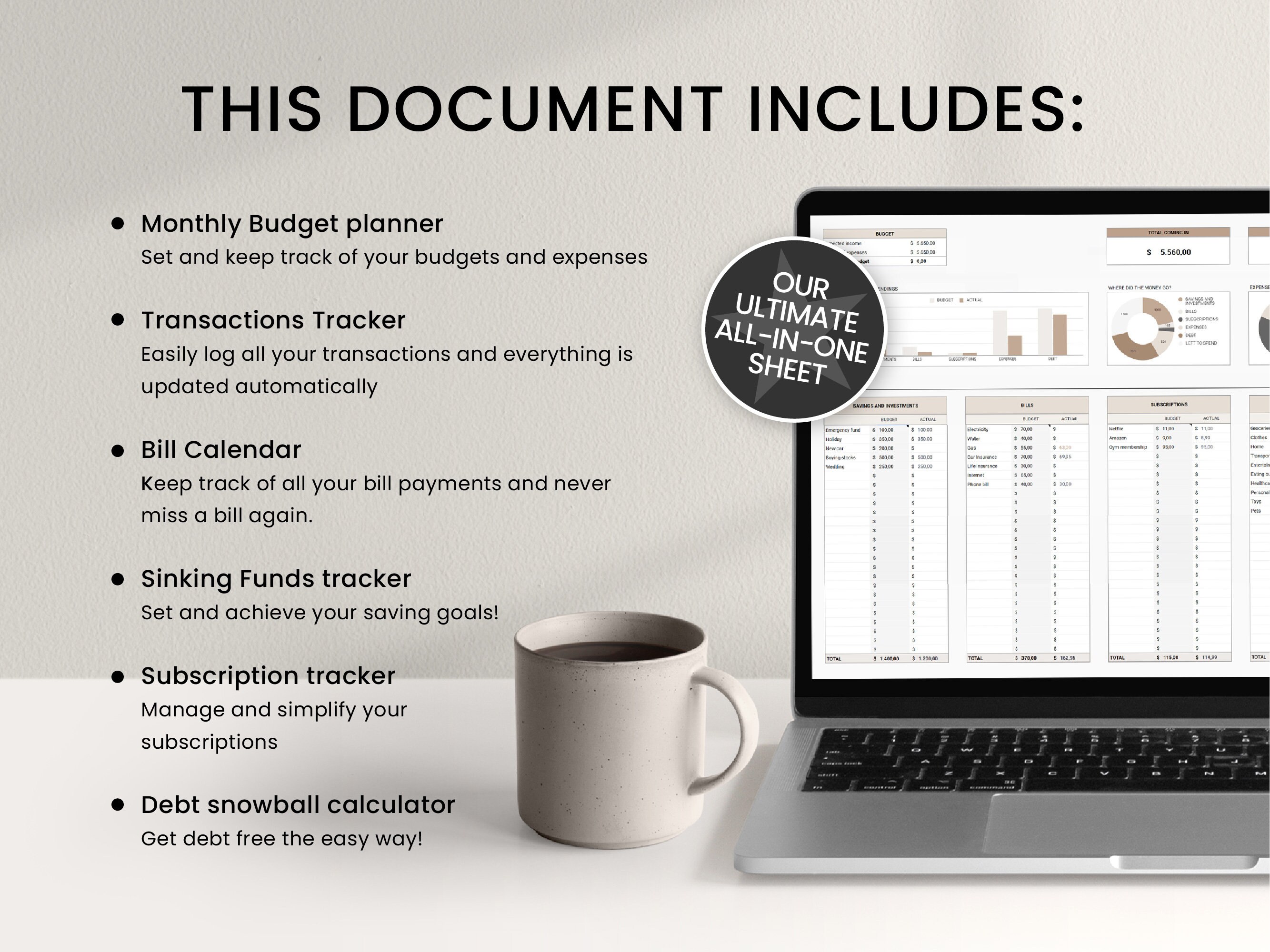 Ultimate Monthly Budget Planner, Personal Finance Spreadsheet Template ...