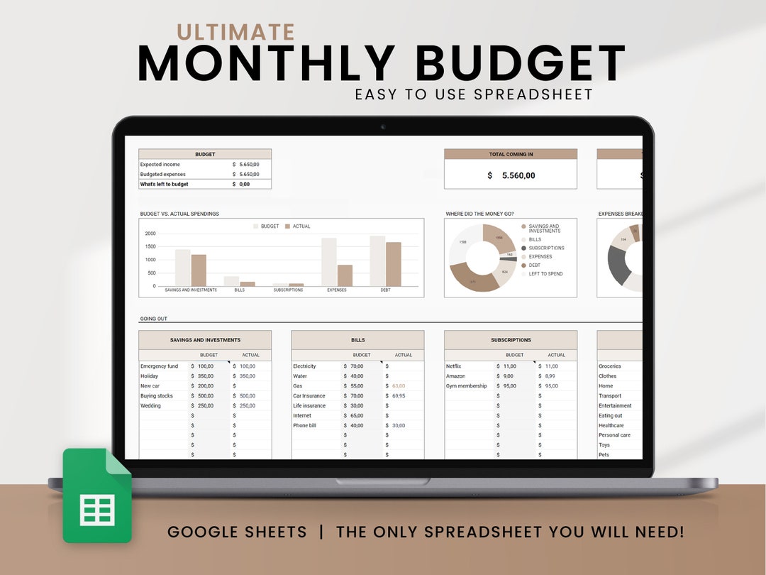 Ultimate Monthly Budget Planner, Personal Finance Spreadsheet Template ...