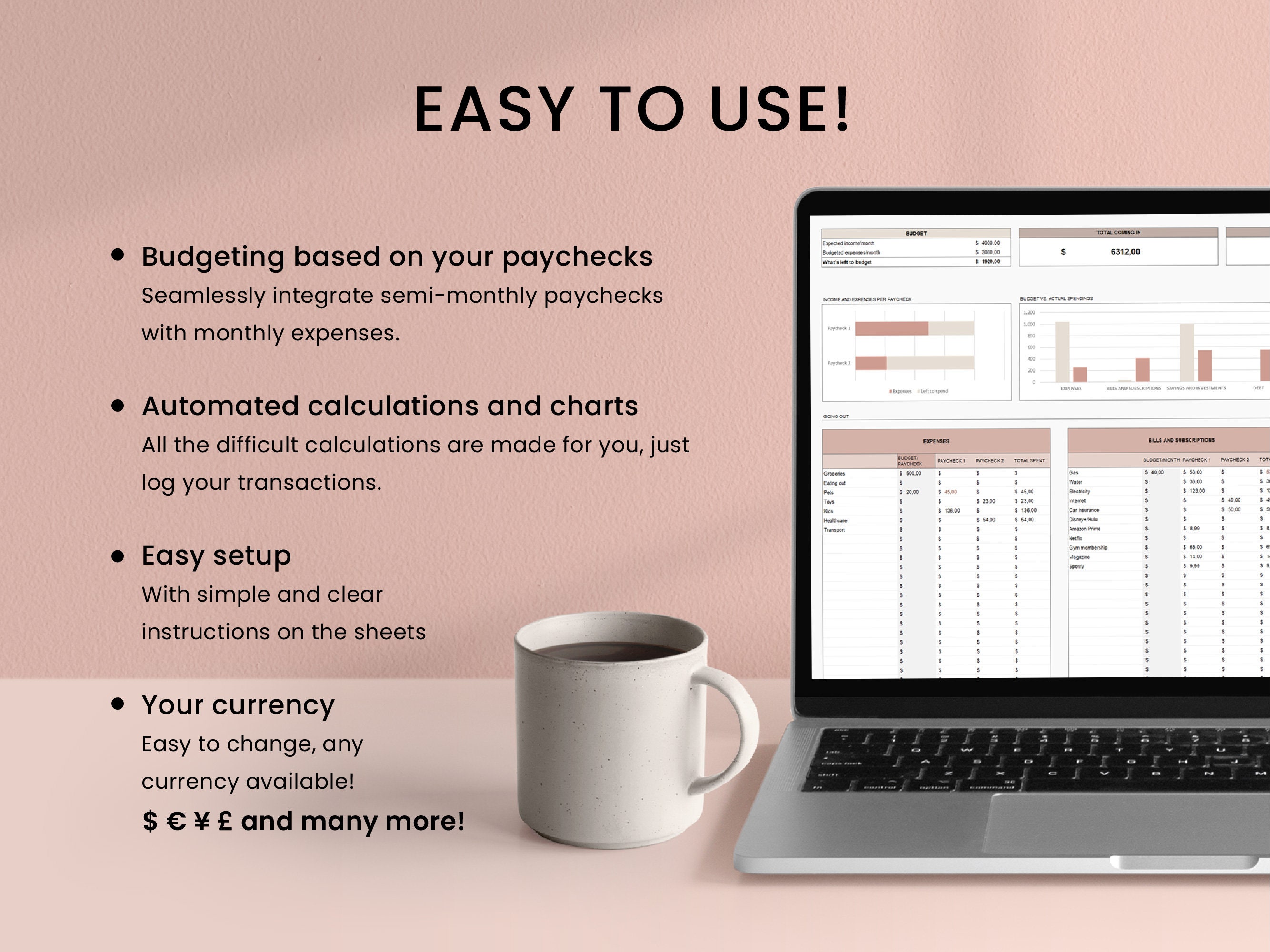 Fortnightly Budget and Excel Template, Bimonthly Budget Planner, Semi ...