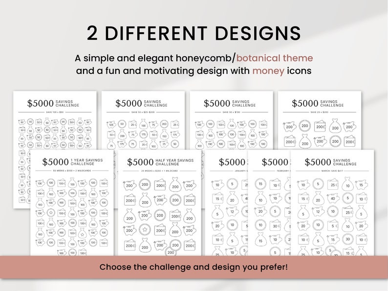 5000 Savings Challenge Printable, 5K in 6 Months, 1 Year, 52 Weeks or ...