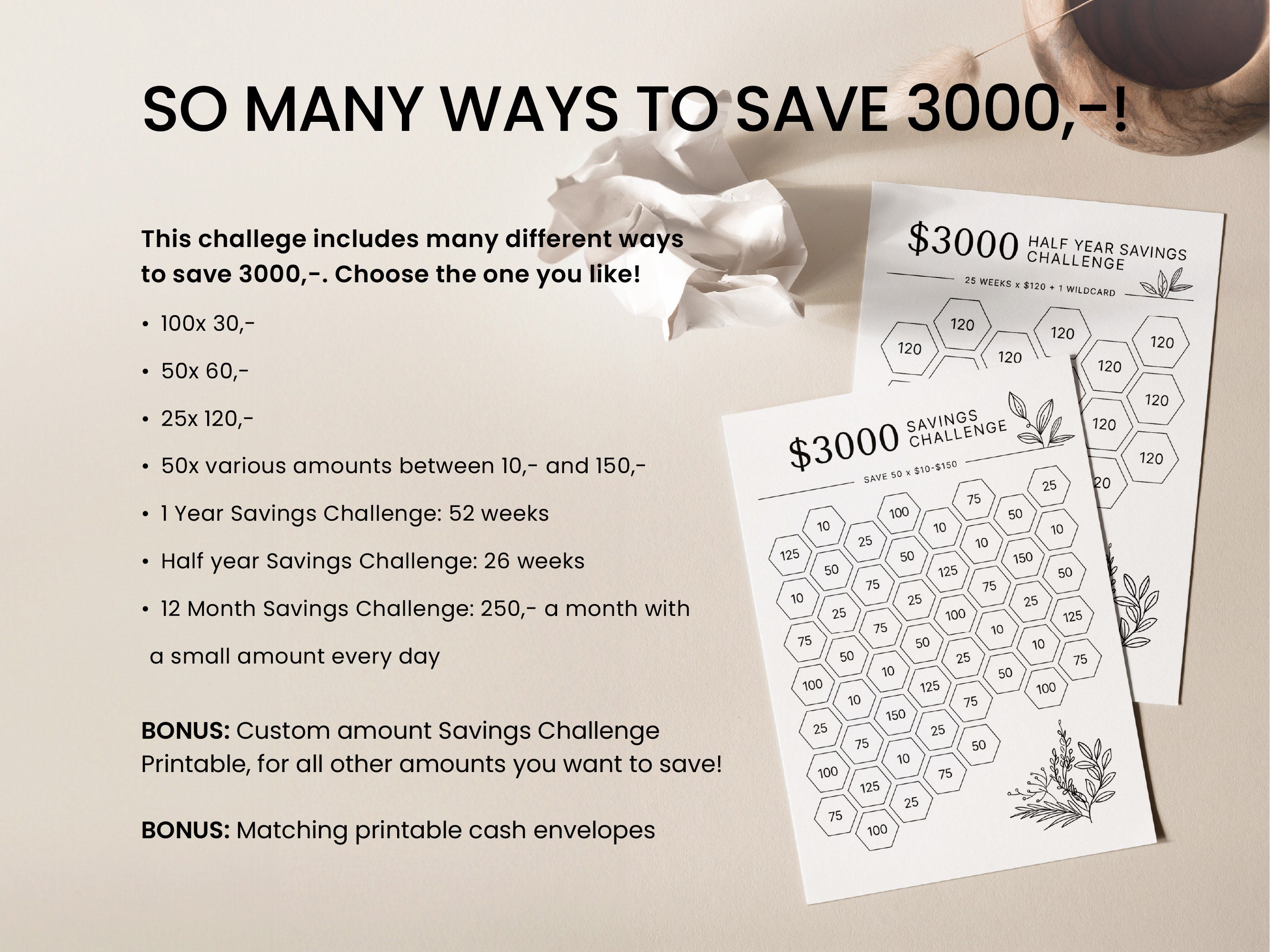 3000 Saving Challenge, 3K Savings Challenge, 3000 Savings Tracker ...