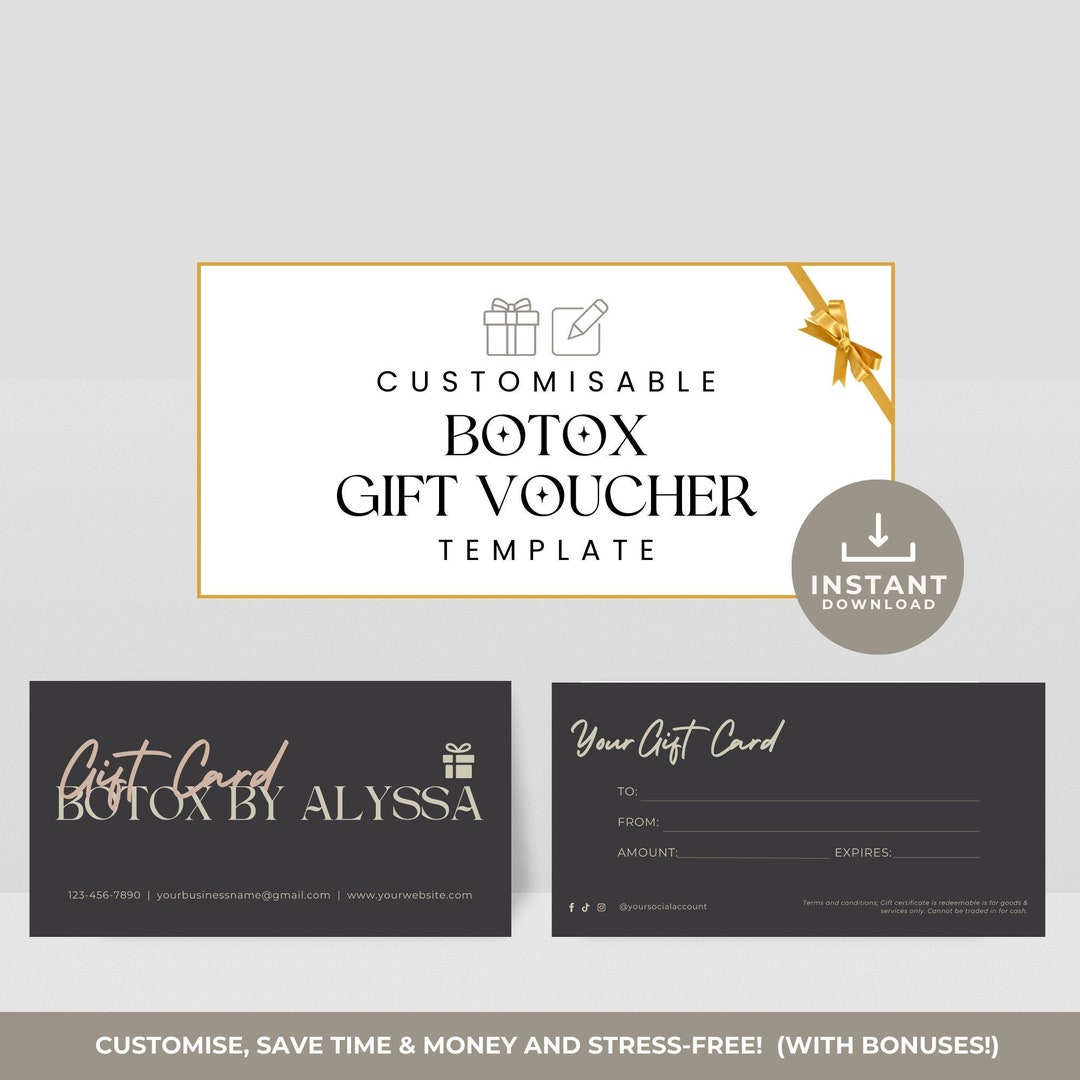 Botox Gift Card | Black Gift Voucher Coupon / Card for Estheticians ...