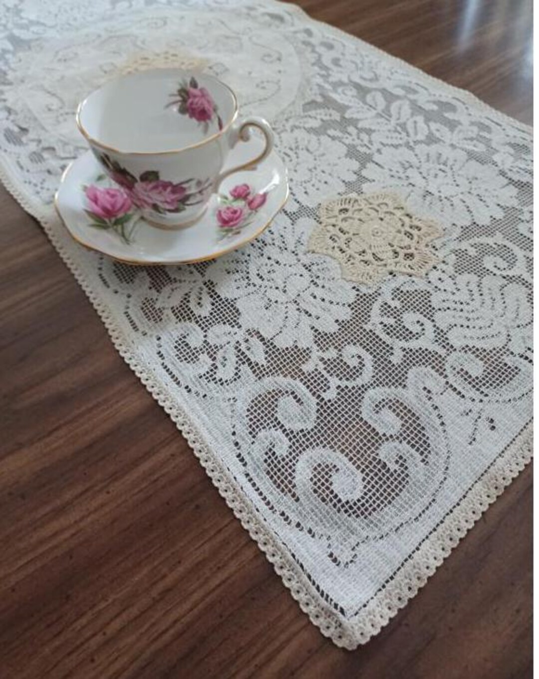 Handmade Layered Table Runner With Lace and Applied Doilies is Perfect ...