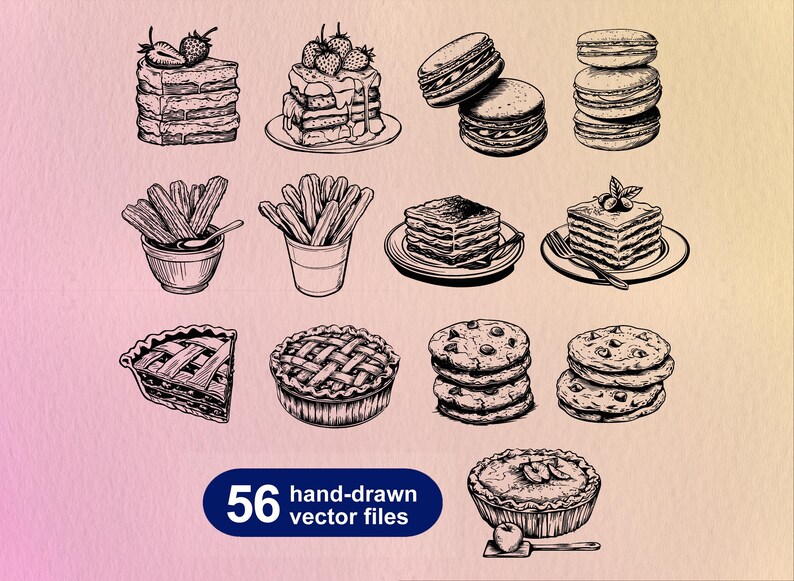Desserts SVG Bundle: Cake Clipart, Sweet Treats Stencil (56 Pack ...