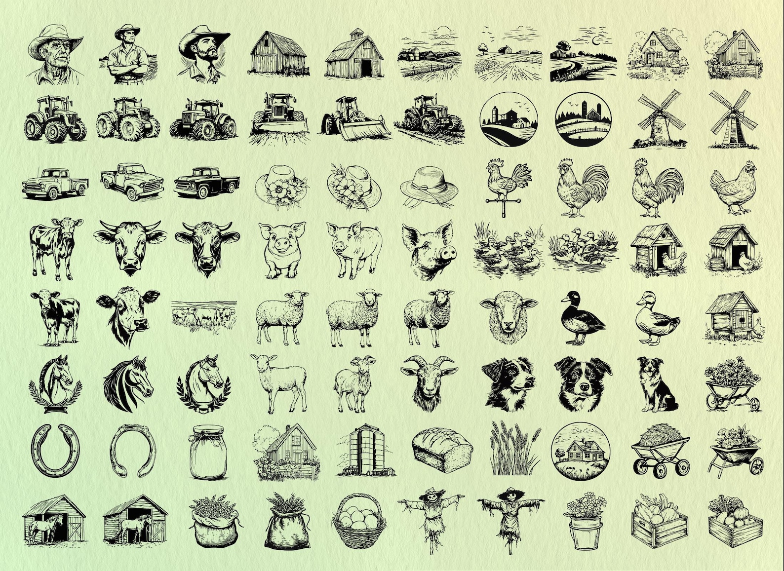 Farm Animals SVG: Barnyard Livestock, Chicken, Sheep Dog, Duck, Cow ...