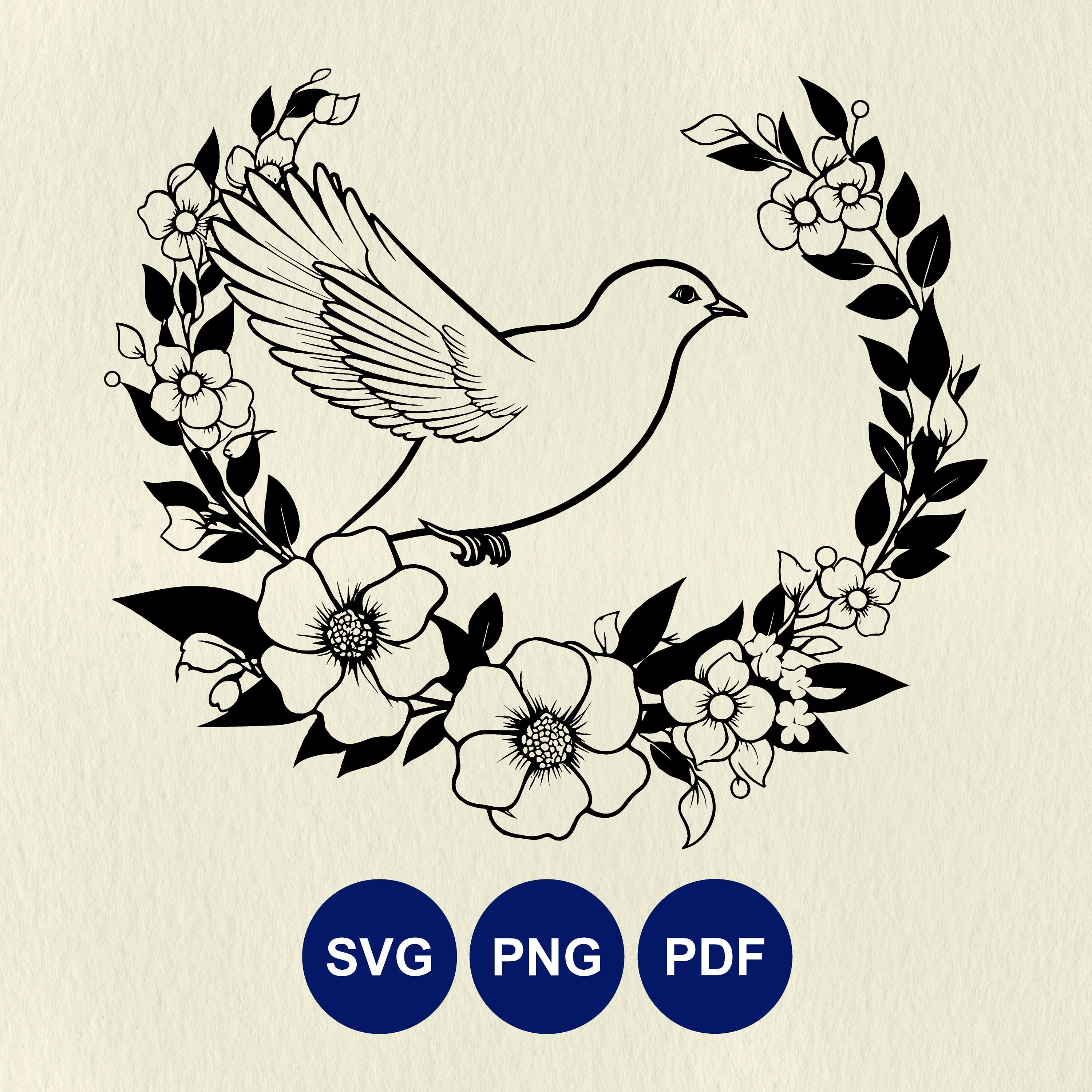 Dove and Flowers SVG, Dove and Wreath SVG Cricut, Peace Symbol SVG ...