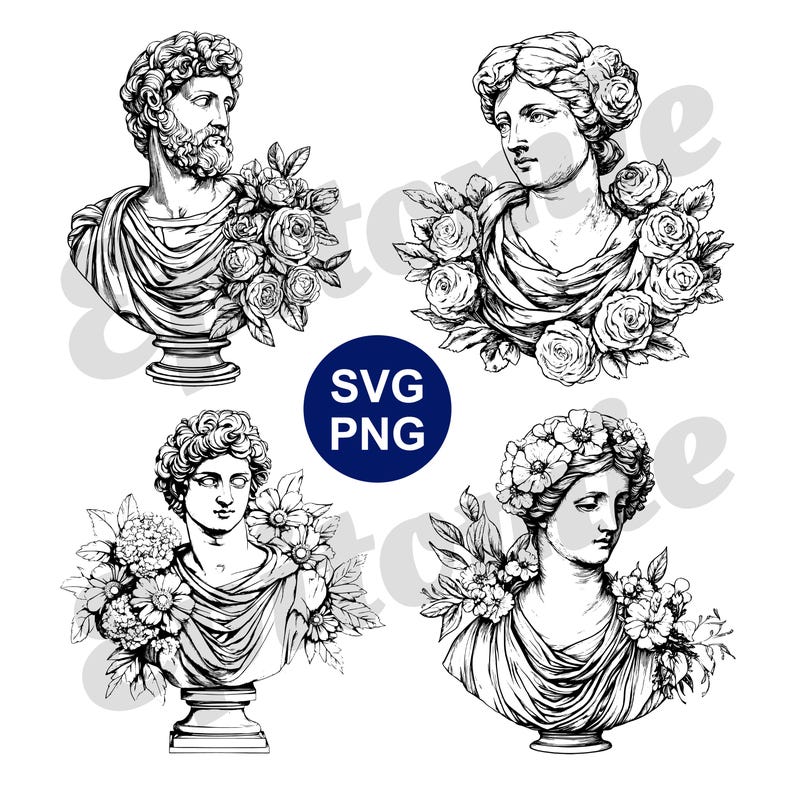 Floral Goddess Bust SVG: Elegant Greek God and Goddess Sculpture ...