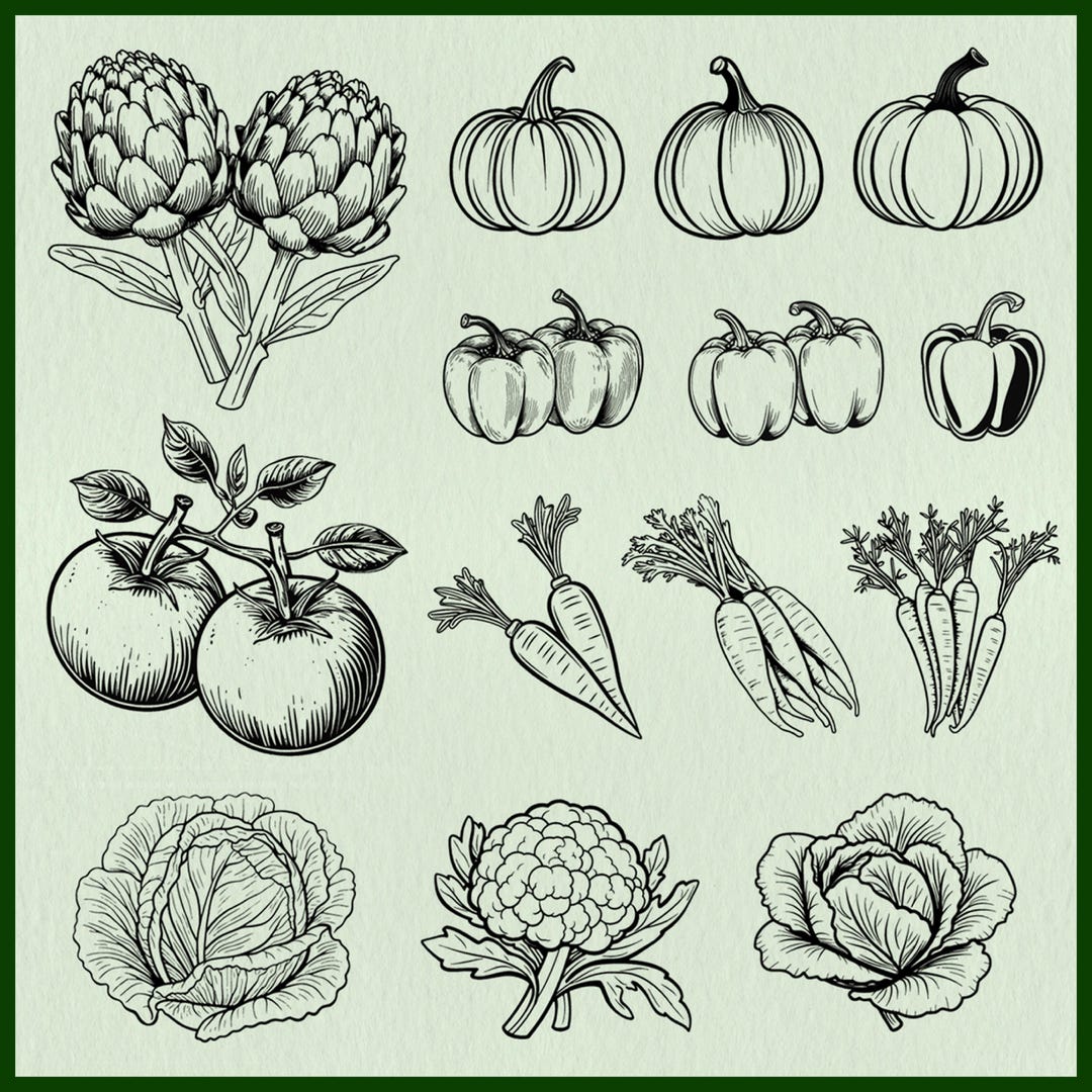 70 Vegetable SVG Clipart, Food SVG, Veggie SVG, Silhouette Cricut Vinyl ...