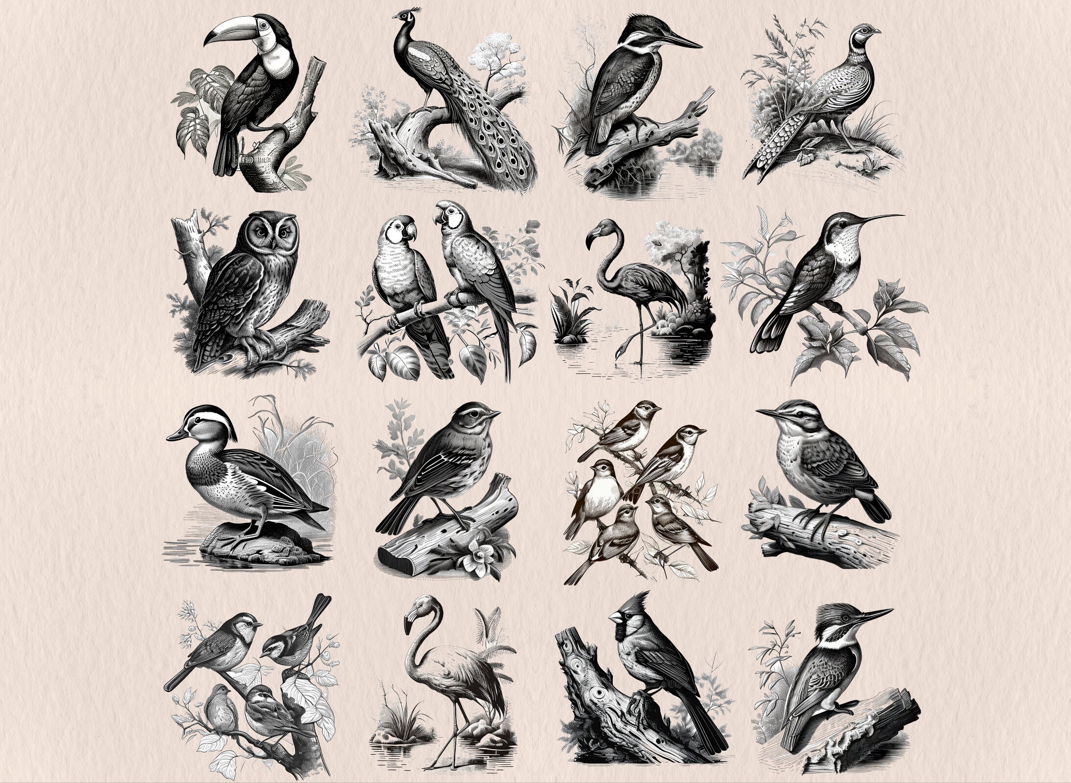 Vintage Bird Clipart, Vintage Birds Graphics, Exotic Bird Clipart ...
