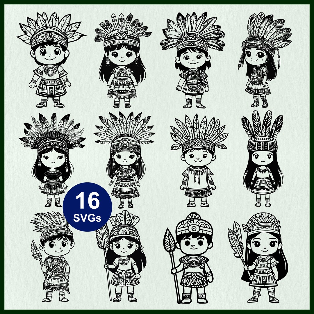 Kid in Aztec Costume SVG: Maya Halloween Costume for Children, Native ...