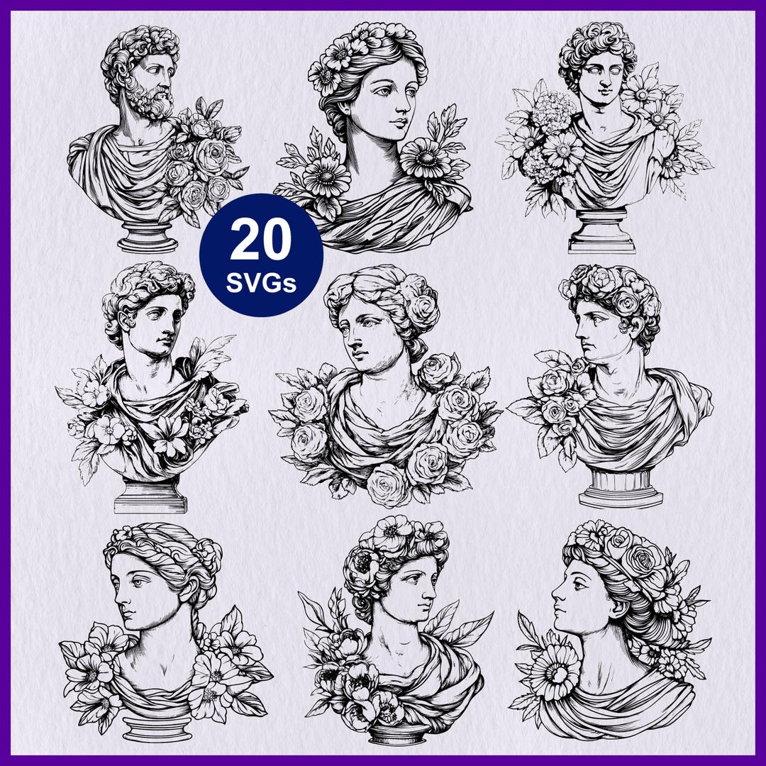 Floral Goddess Bust SVG: Elegant Greek God and Goddess Sculpture ...