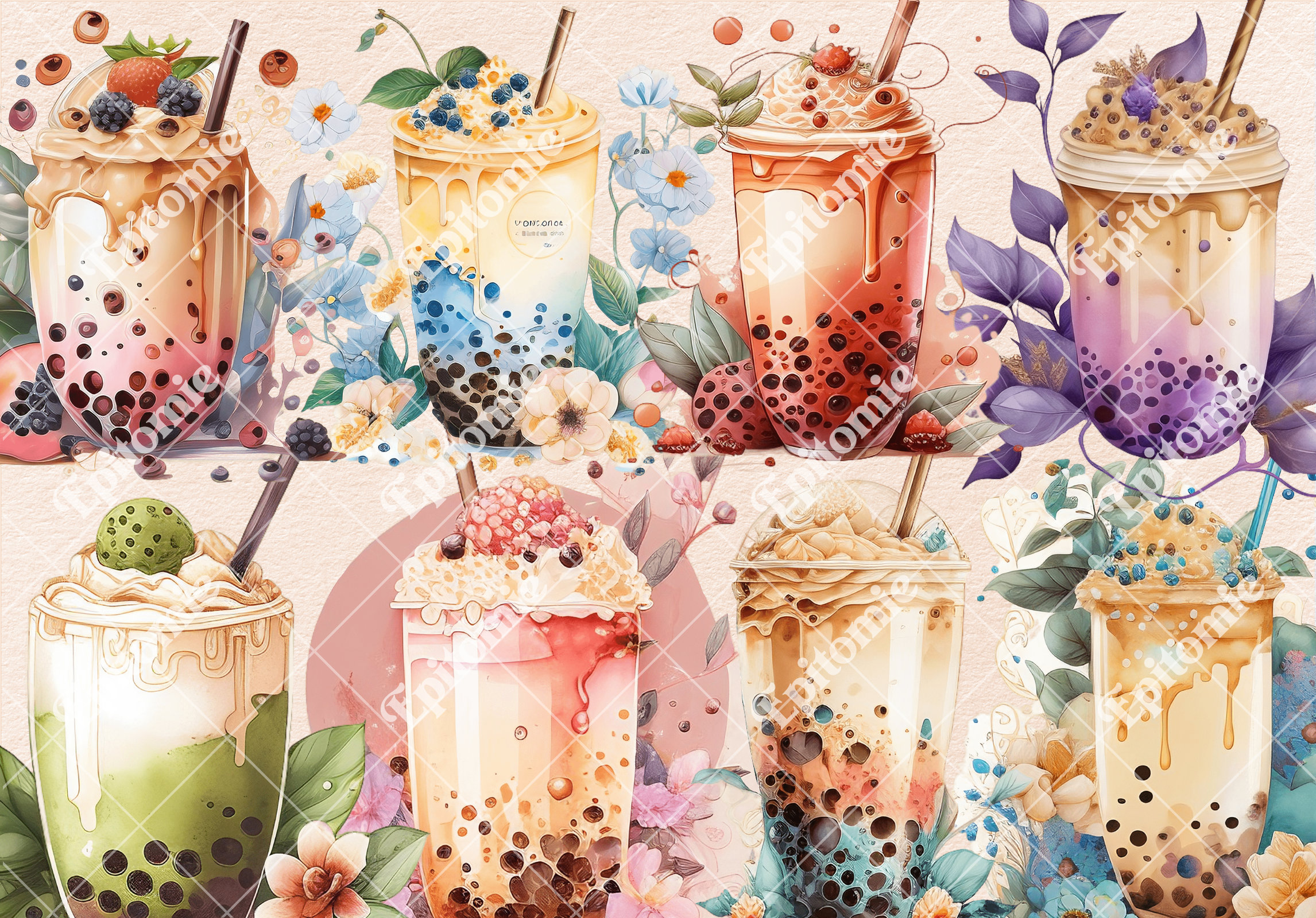 Bubble Tea Watercolor Clipart, Milk Tea PNG, Boba Tea, Bubble Milk Tea ...