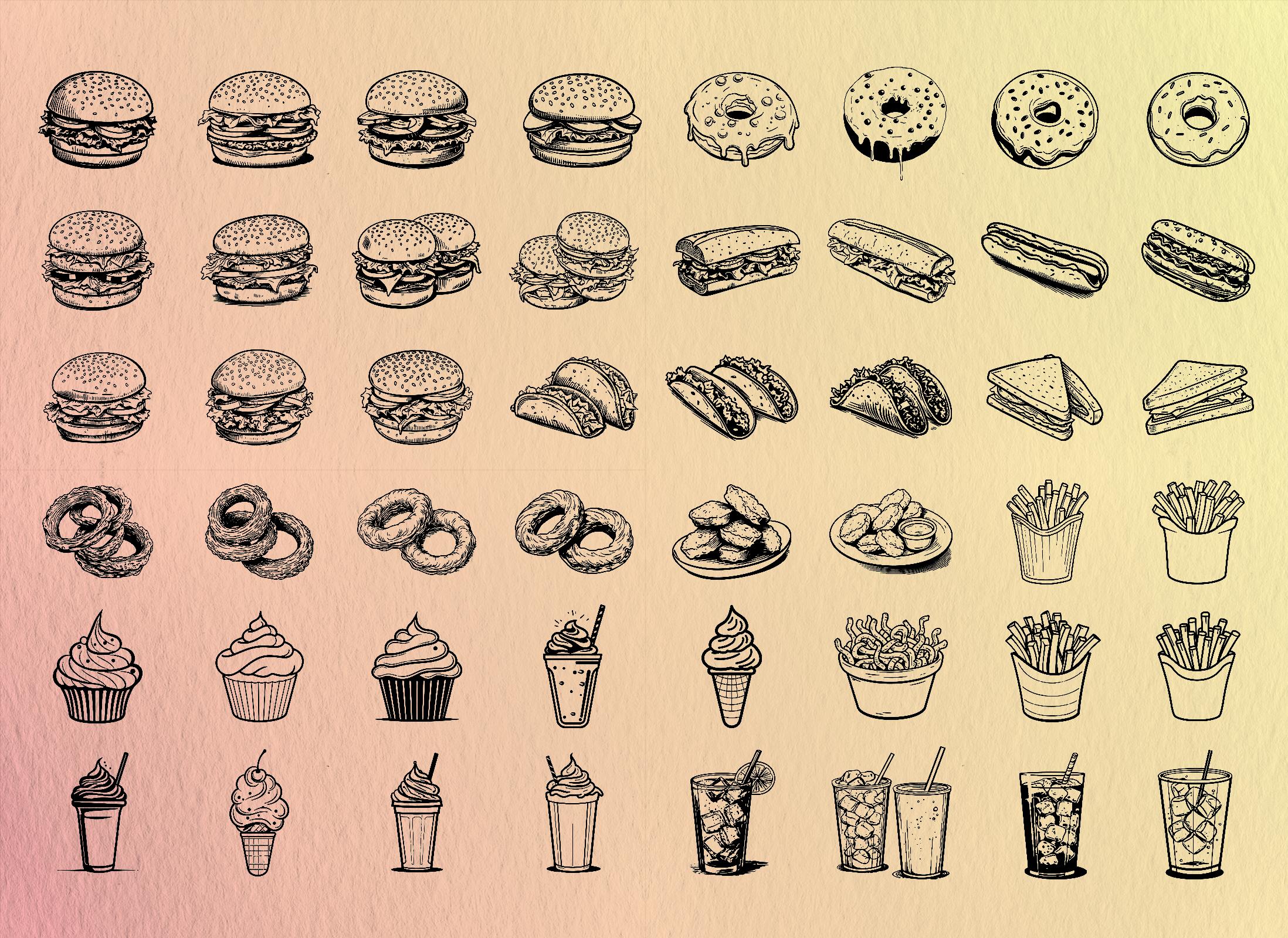 Fast Food SVG: Burger, Fries, Pizza, Junk Food Vector File - Etsy