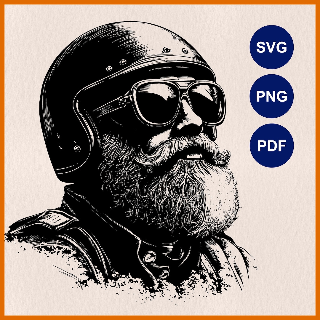 Bearded Biker Portrait SVG: Motorcycle Rider, Biker Dad SVG, Biker Gang ...