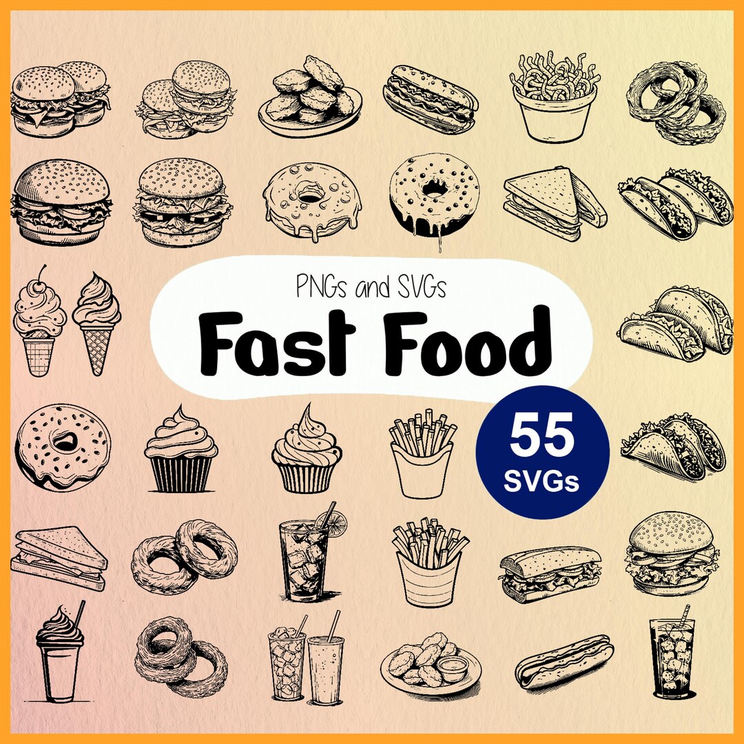 Fast Food SVG: Burger, Fries, Pizza, Junk Food Vector File - Etsy