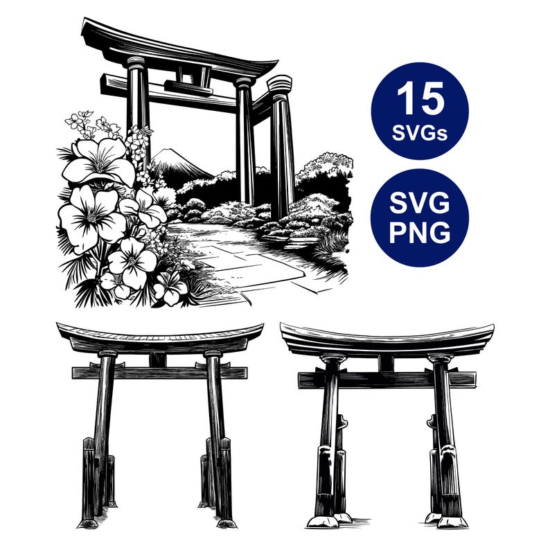 Floral Torii Gate SVG: Japanese Shrine Vector Files for Cricut and ...