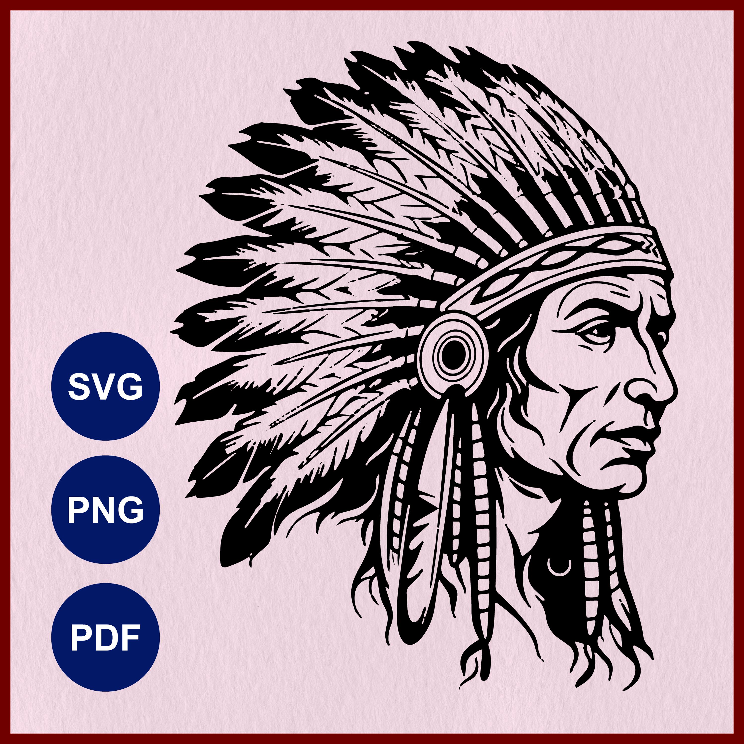 Native Chieftain SVG: Indian American Chief Clipart, Tribal Chief ...