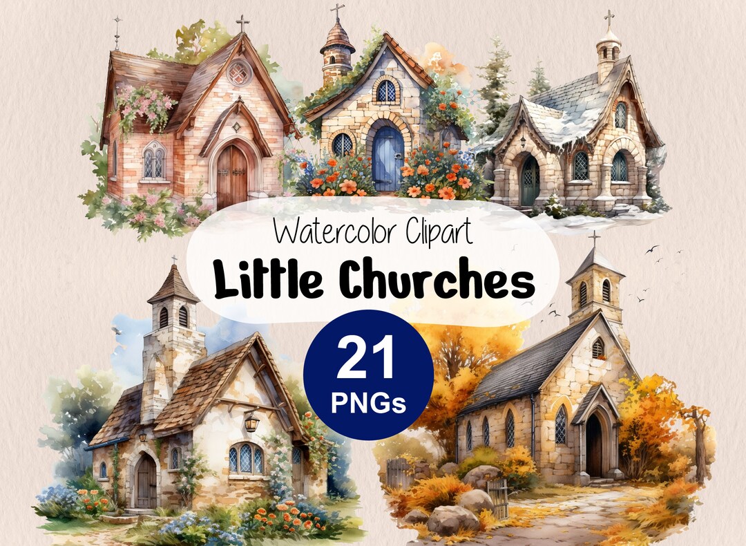 Little Church Clipart: Countryside Church PNG, Rustic Cottagecore ...