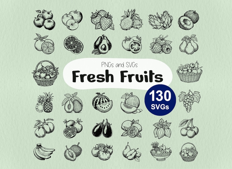 130 Fruits SVG Bundle, Organic Fruits Cricut, Tropical Fruits Stencil ...