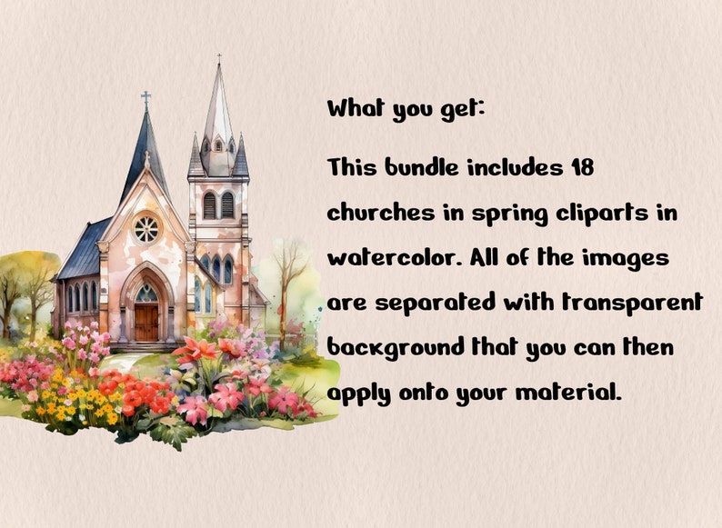 Church in Spring Clipart: 18 Peaceful Church Illustrations in ...