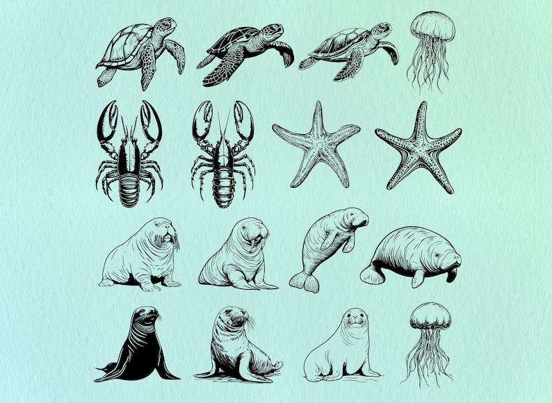 Deep Sea Fish SVG: 130 Ocean Animals Cut Files, Marine Life Vector File ...
