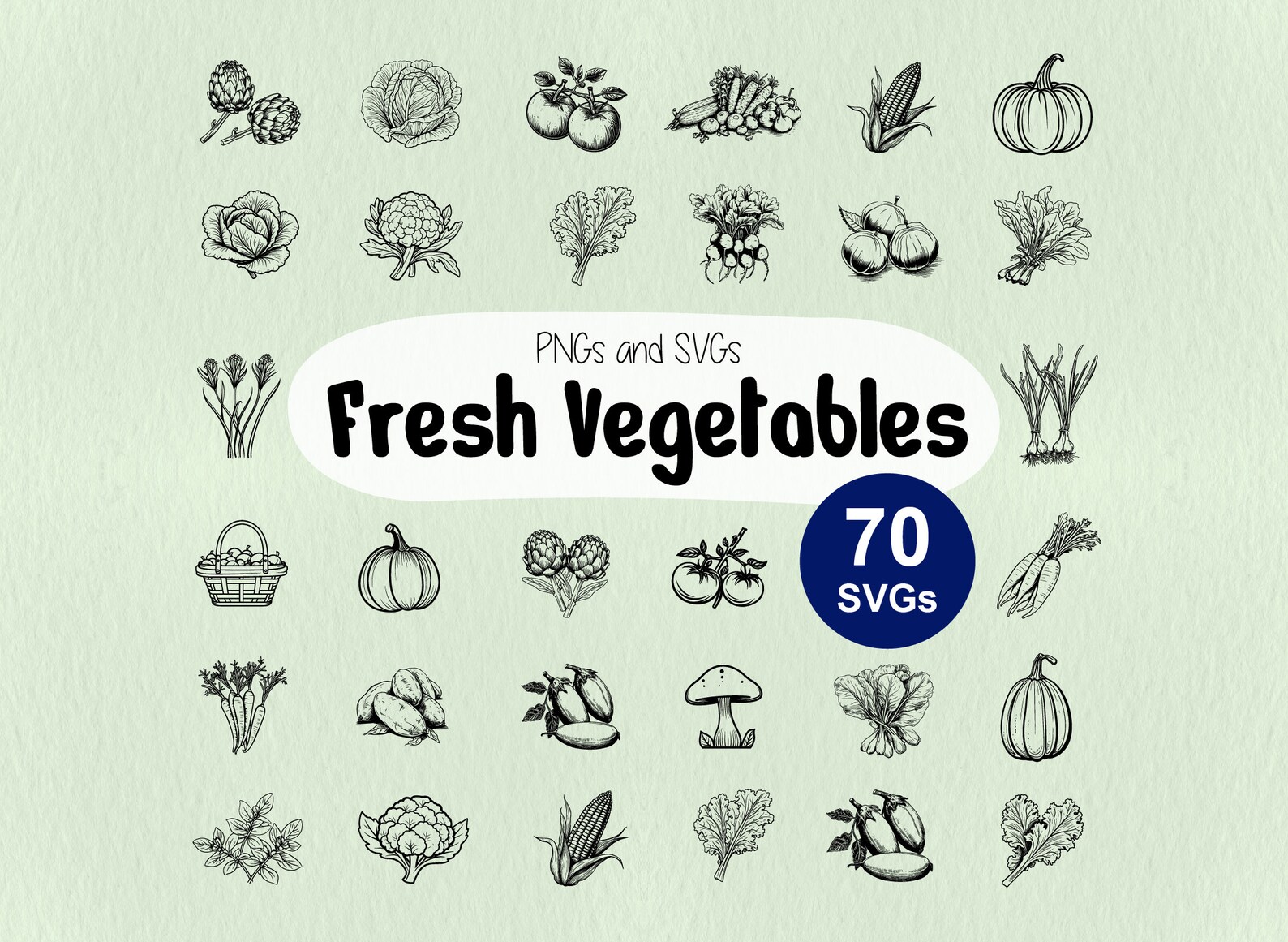 Vegetables 70 SVG Bundle, Vegetable SVG, Cabbage Svg, Vegetable ...