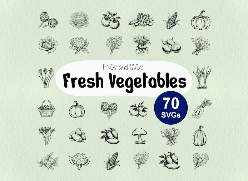 Vegetables 70 SVG Bundle, Vegetable SVG, Cabbage Svg, Vegetable ...