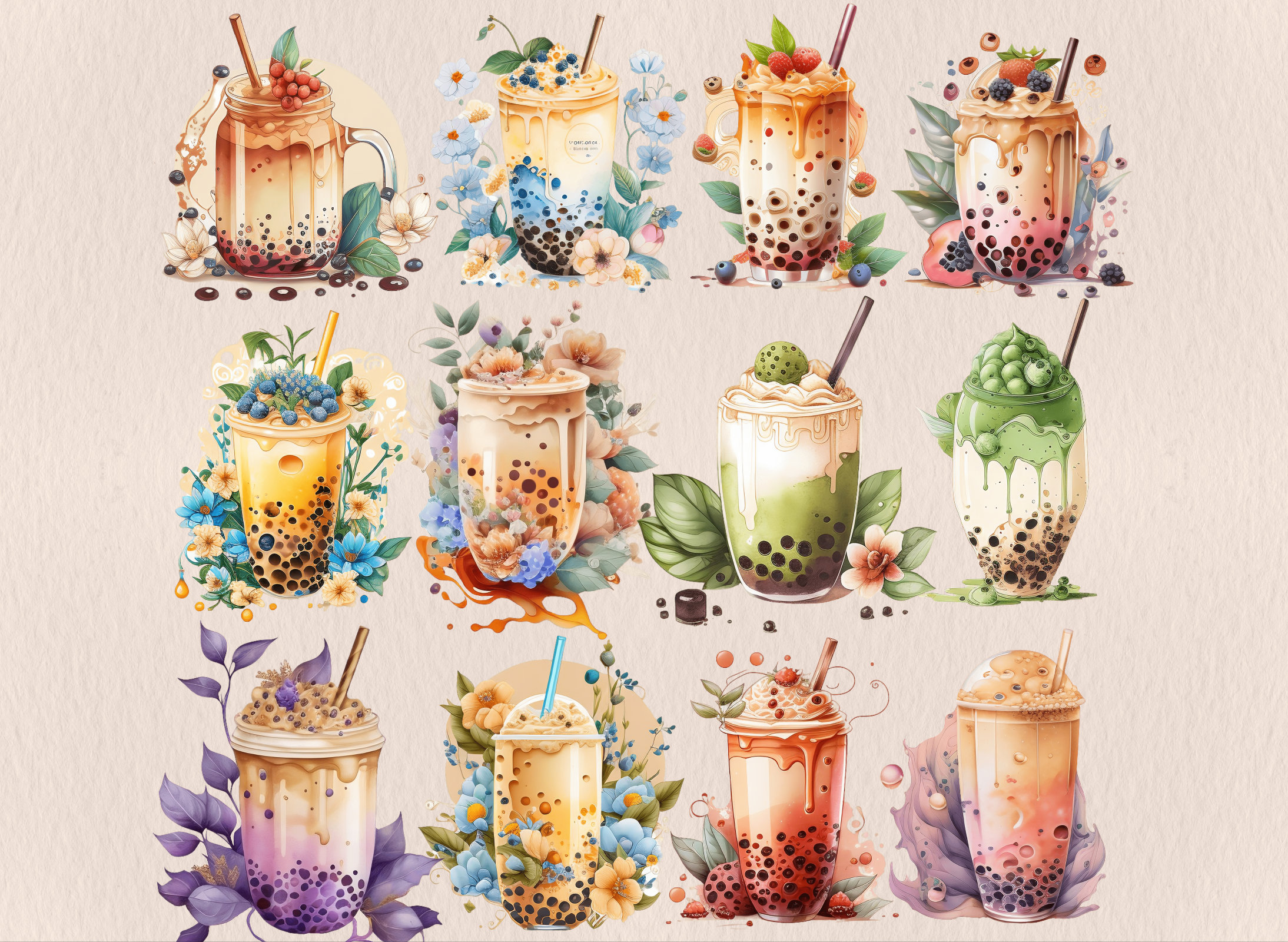 Bubble Tea Watercolor Clipart, Milk Tea PNG, Boba Tea, Bubble Milk Tea ...