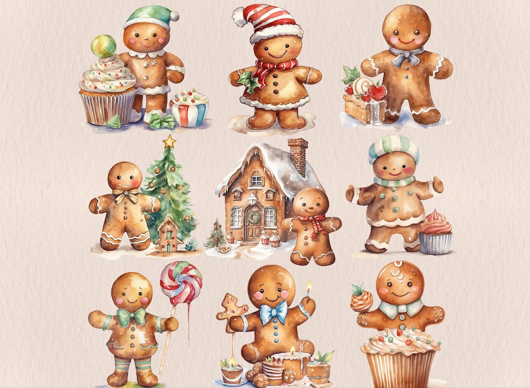 Gingerbread Man Clipart, Watercolor Gingerbread House PNG, Gingerbread ...