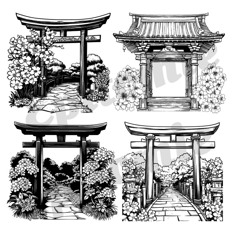 Floral Torii Gate SVG: Japanese Shrine Vector Files for Cricut and ...