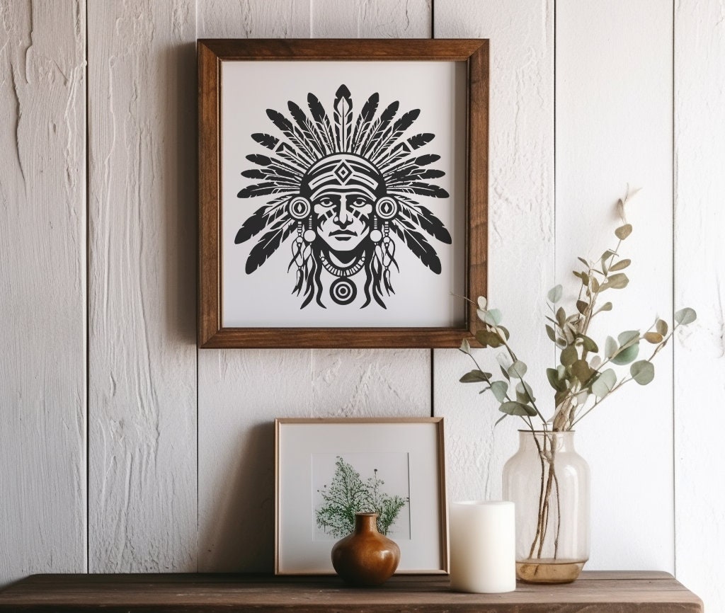 Native Chieftain Mask SVG, Indian American Chief Headdress Cricut SVG ...