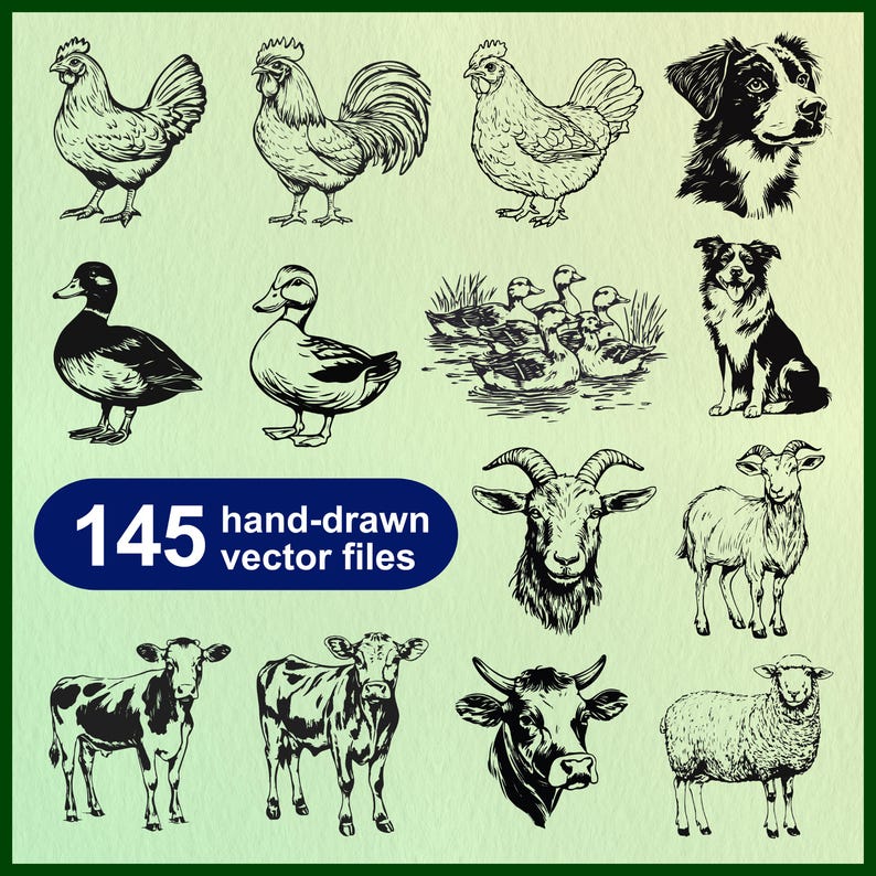 Farm Animals SVG: Barnyard Livestock, Chicken, Sheep Dog, Duck, Cow ...