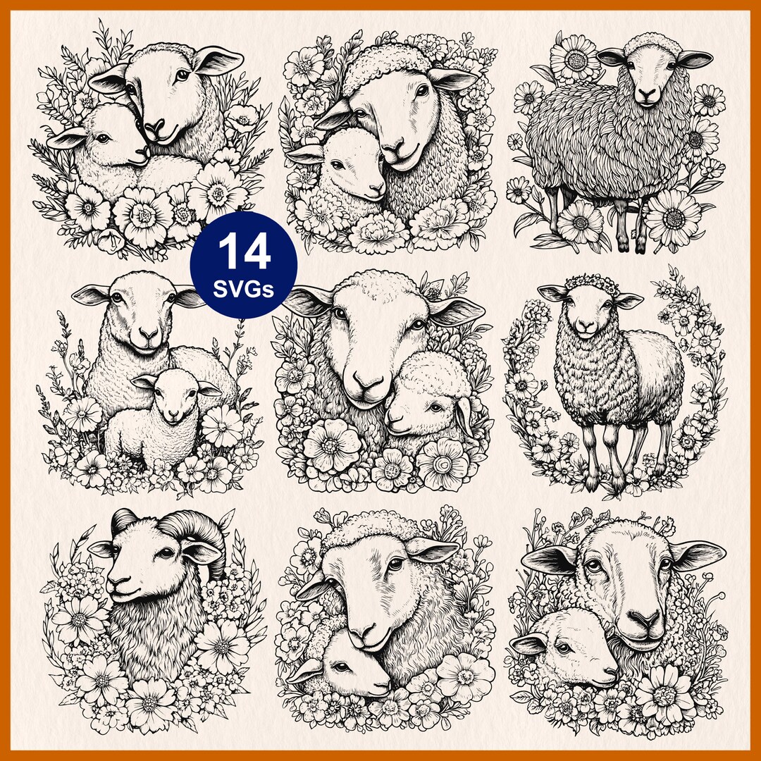 Silueta de oveja y cordero (SVG) / Clipart de mamá oveja y cría de ...