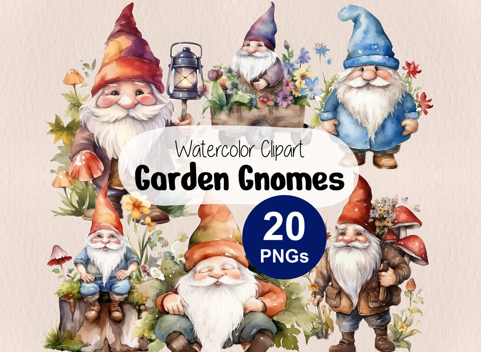 Garden Gnome Clipart, Cute Gnome PNG, Adorable Gnomes, Watercolor Gnome ...