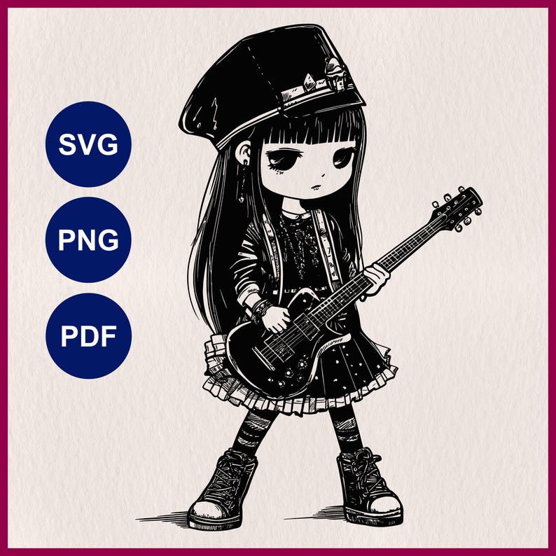 Cute Goth Girl SVG | Goth Guitar Girl SVG | Punk Fashion, Rockstar ...