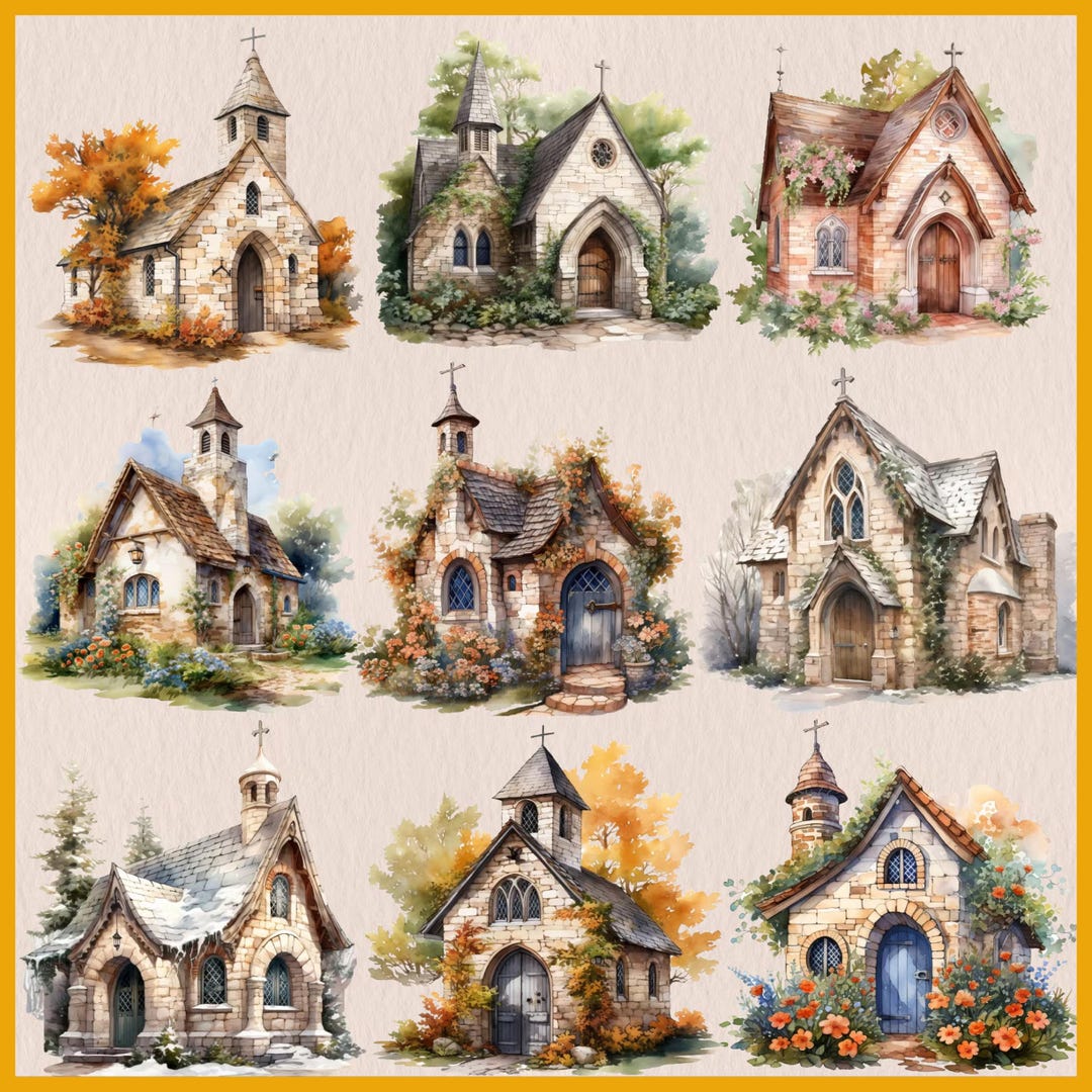 Little Church Clipart, Watercolor Countryside Church, Church and ...