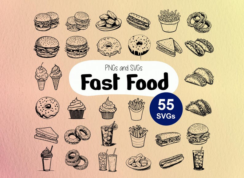 55 Fast Food SVG Bundle, Hamburger SVG Cricut, Cheeseburger Silhouette ...
