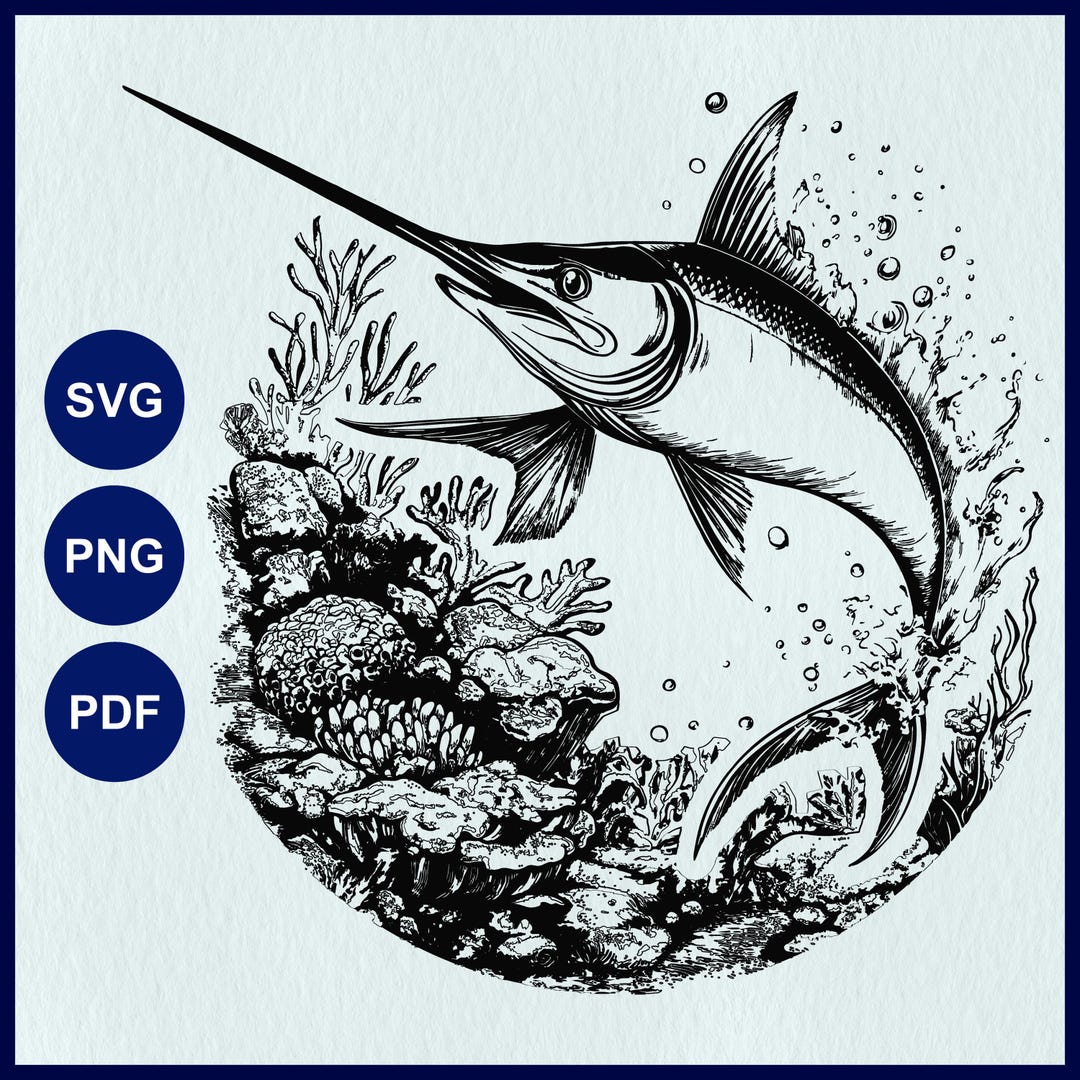 Swordfish SVG: Marlin Vector File, Ocean Fishing, Marine Wildlife ...