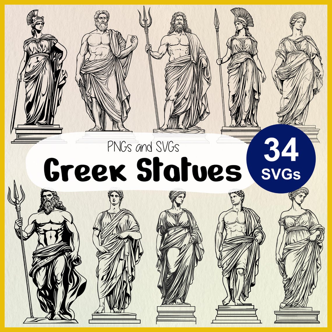 Greek Statue SVG | 34 Classical Sculpture SVG | Ancient Roman Statues ...