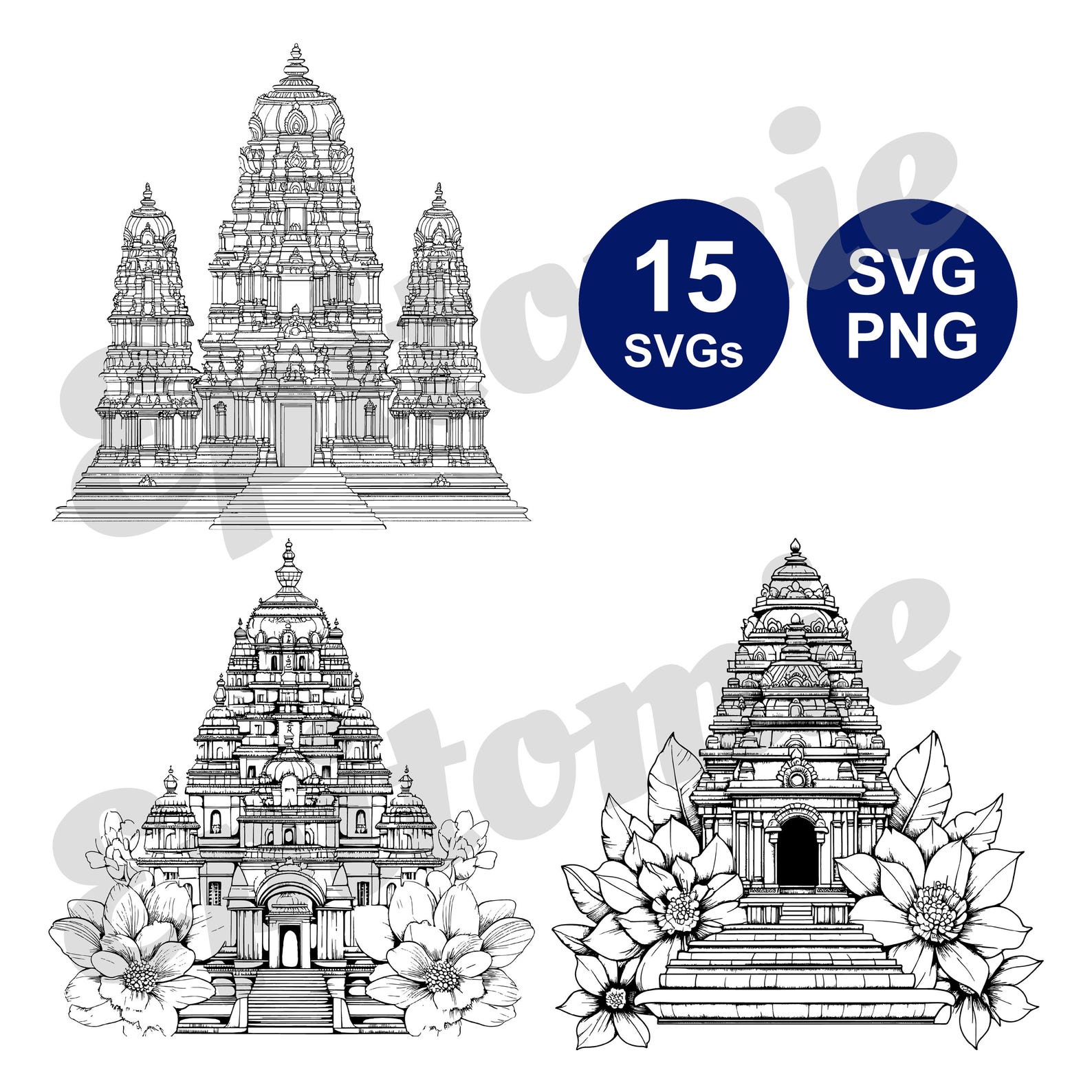 Hindu Temple SVG: Indian Vector Files for Cricut and Laser Cut - Etsy