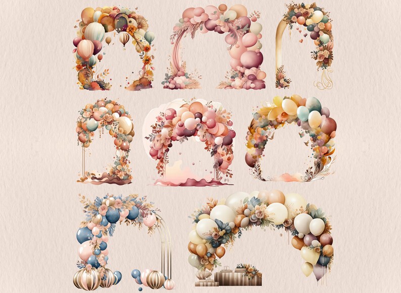 Balloon Arch PNG Bundle | 24 Party Garland Clipart | Wedding Balloon ...