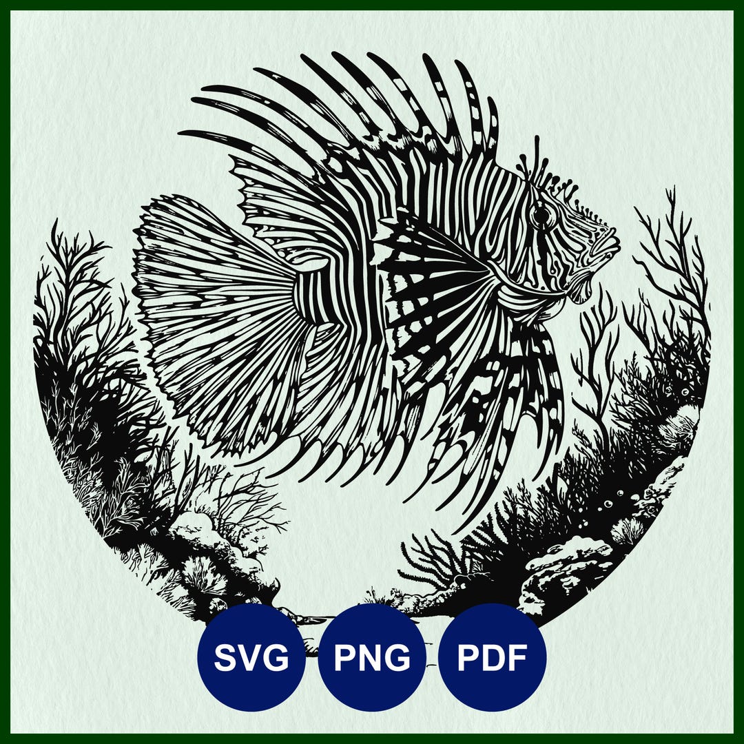 Lionfish SVG: Exotic Marine Life and Tropical Fish Vector File - Etsy