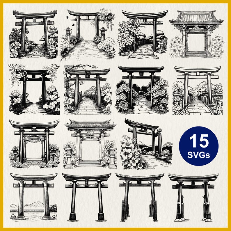 Floral Torii Gate SVG: Japanese Shrine Vector Files for Cricut and ...