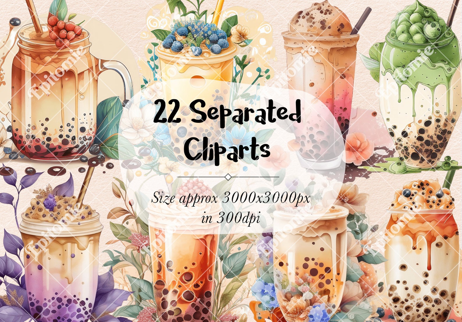 Bubble Tea Watercolor Clipart, Milk Tea PNG, Boba Tea, Bubble Milk Tea ...