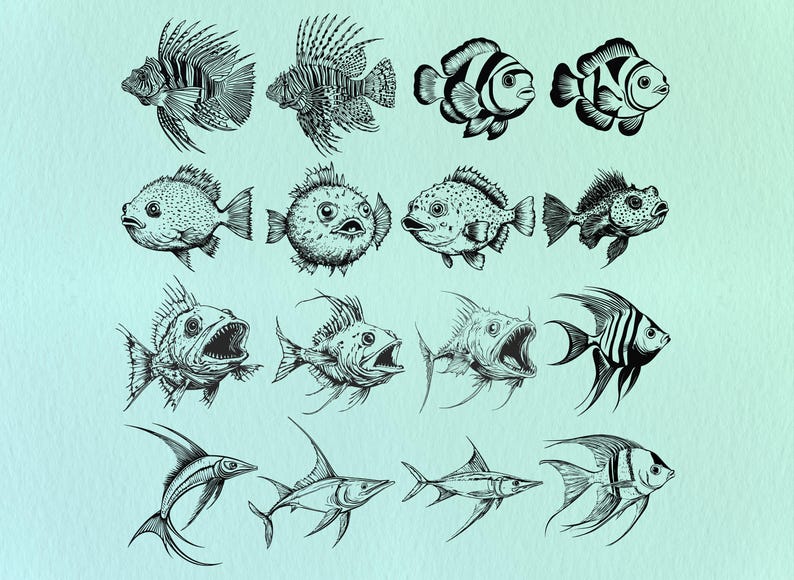 Deep Sea Fish SVG: 130 Ocean Animals Cut Files, Marine Life Vector File ...