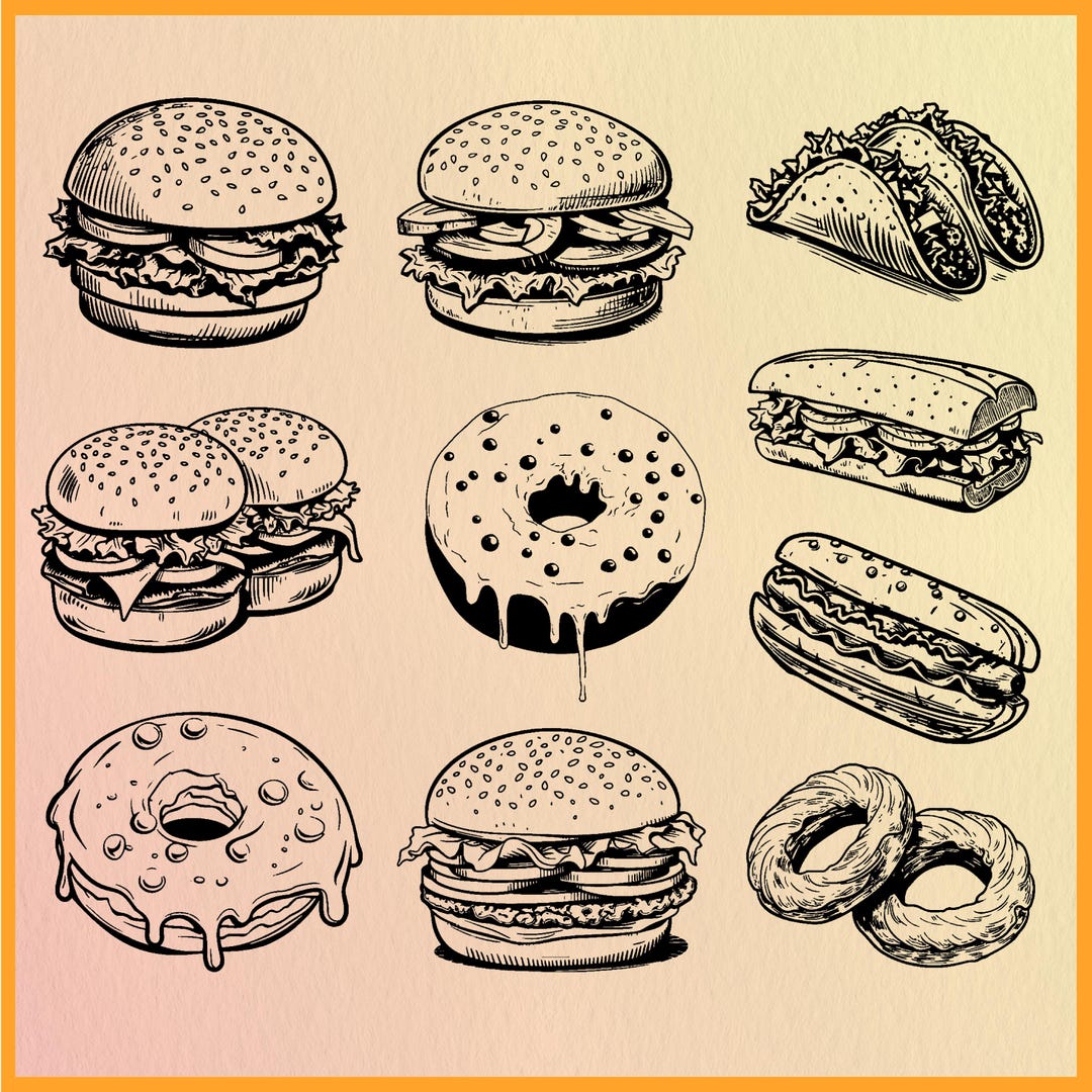 55 Fast Food SVG Bundle, Hamburger SVG Cricut, Cheeseburger Silhouette ...