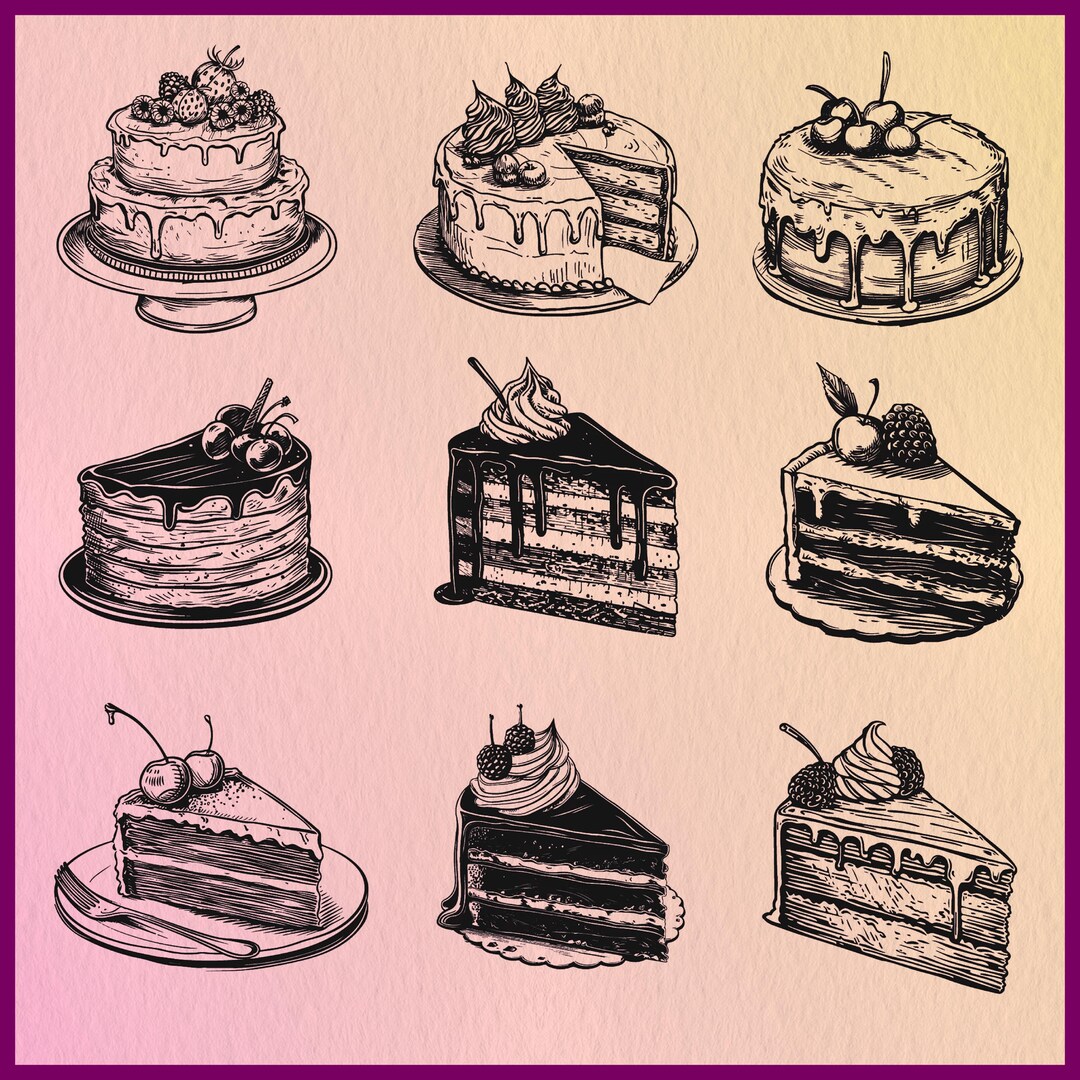 Desserts SVG Bundle: Cake Clipart, Sweet Treats Stencil (56 Pack ...
