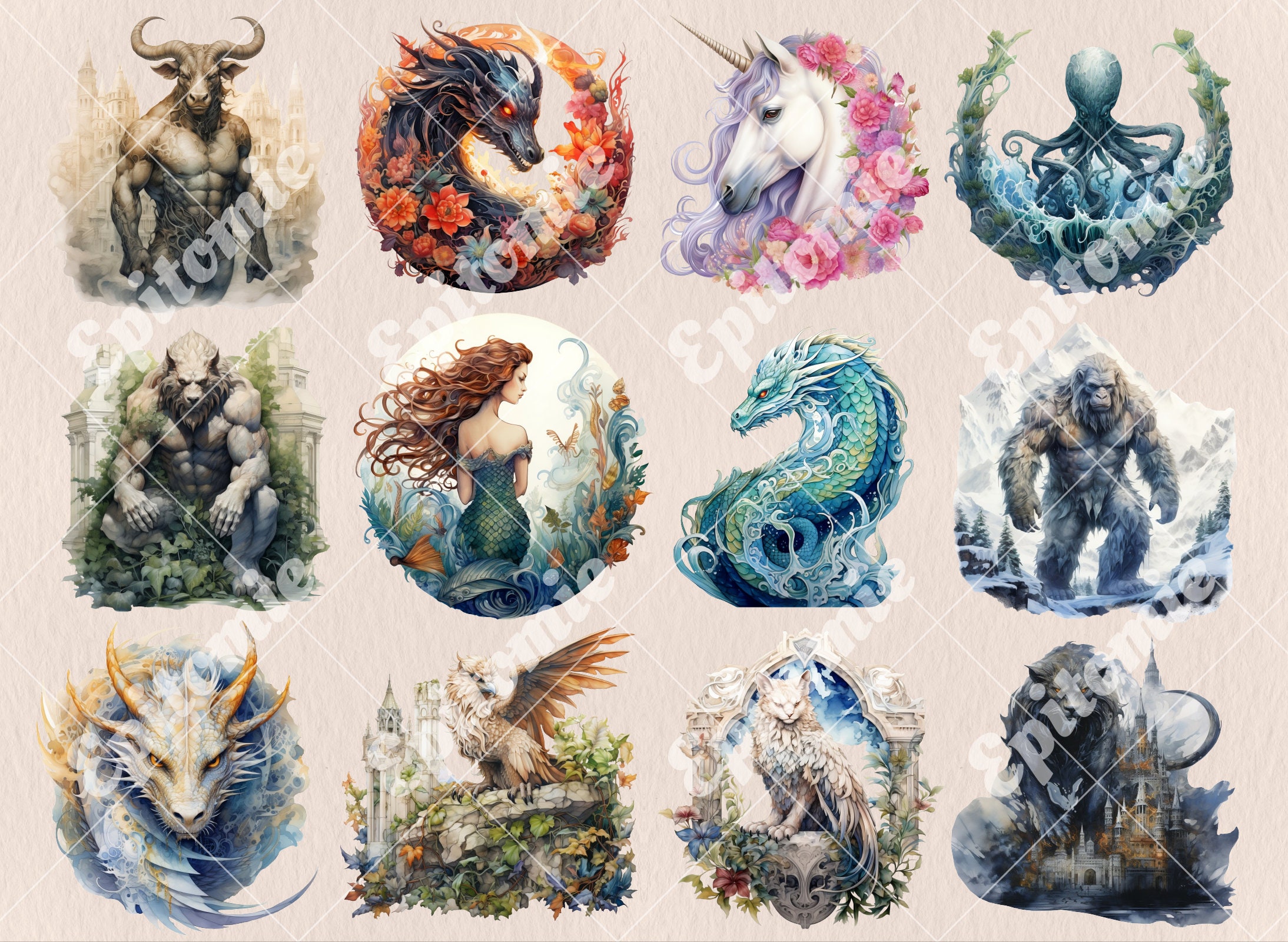 Mythical Creatures Clipart, Fantasy Monster Clipart, Fairy Tale ...